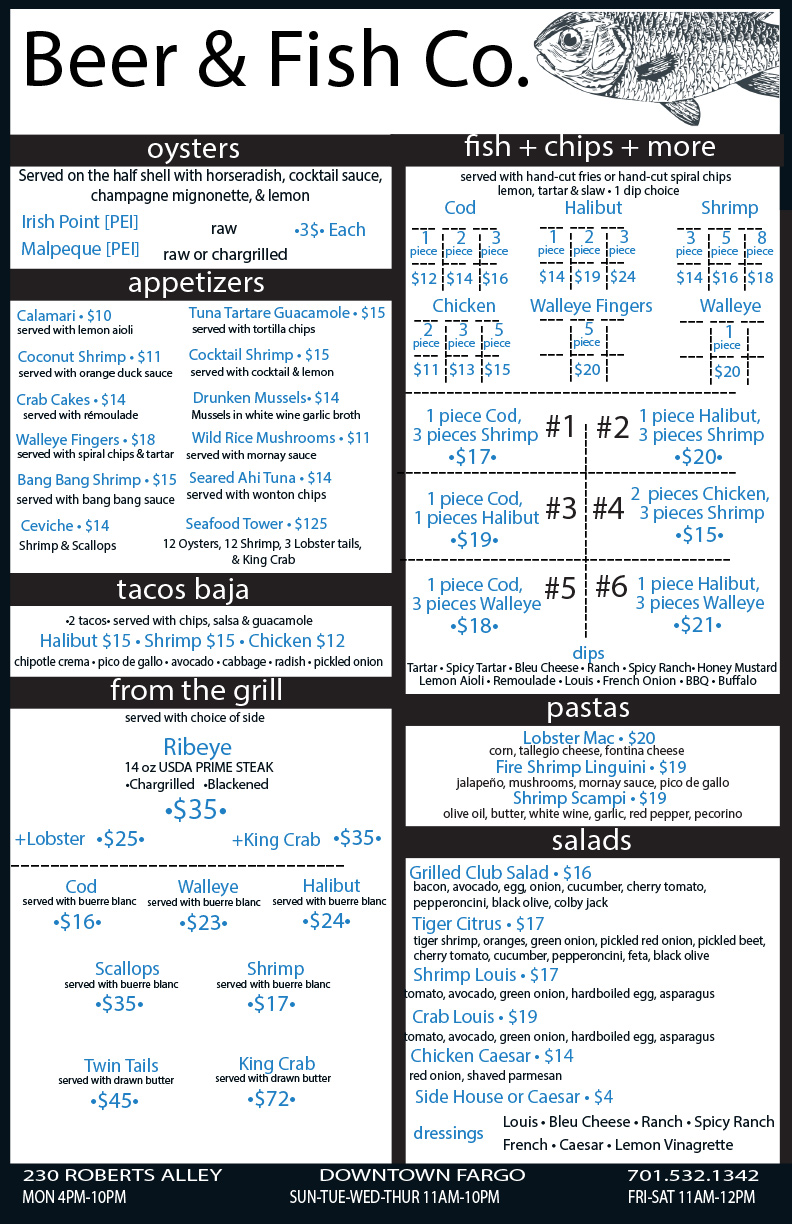 Menu - Beer and Fish Company